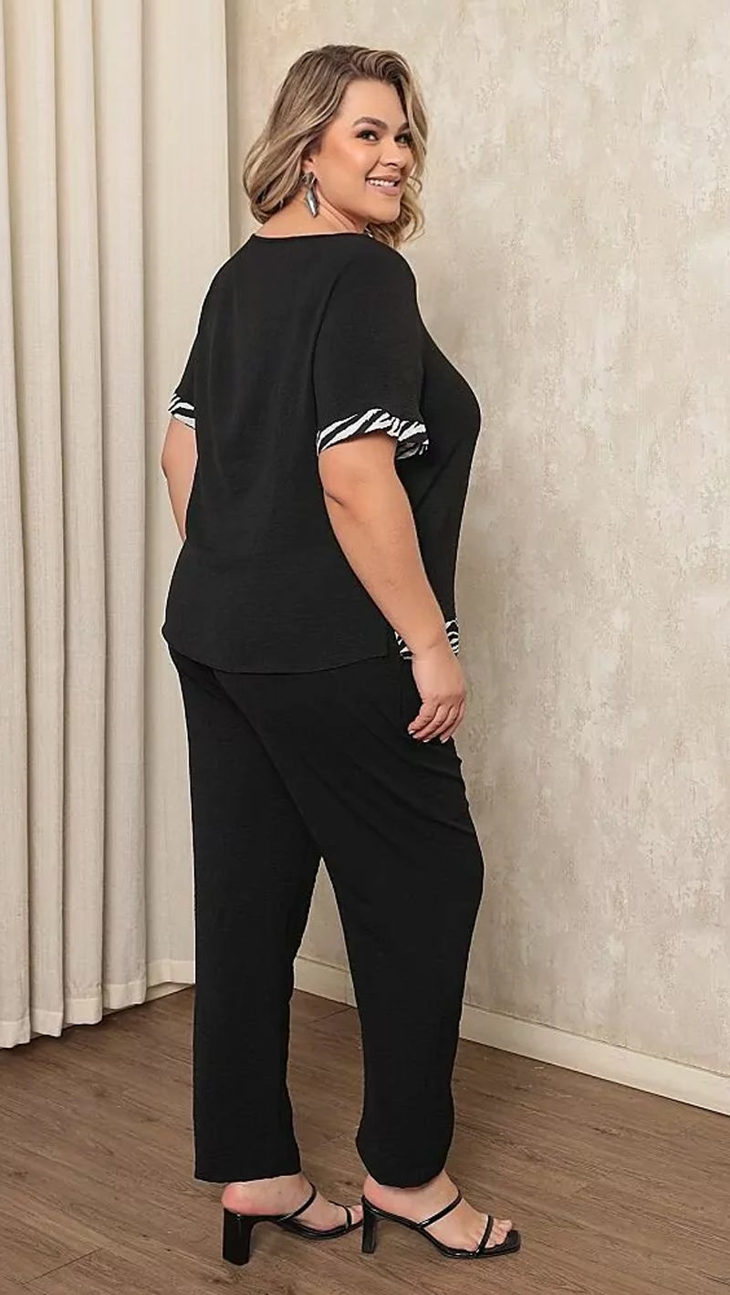 Conjunto Plus Size Detalhe Animal Print - Moda Maior